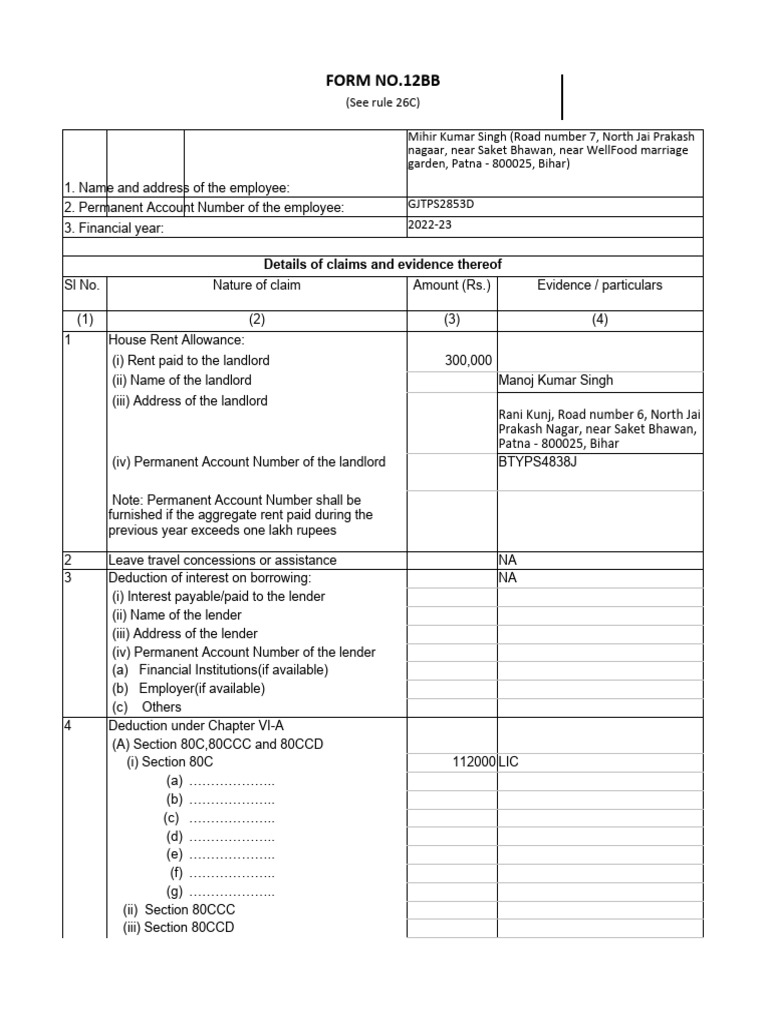 Form-12BB | Download Free PDF | Insurance | Interest