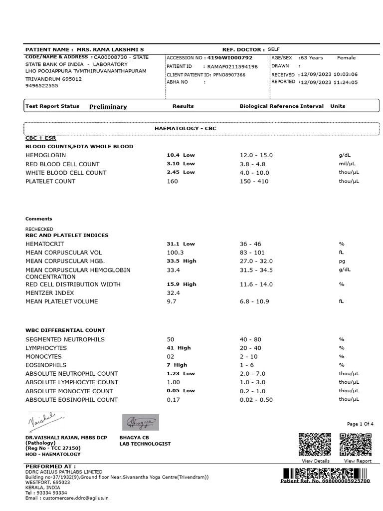 Preliminary: Code/Name & Address | PDF | Clinical Medicine | Body Fluids