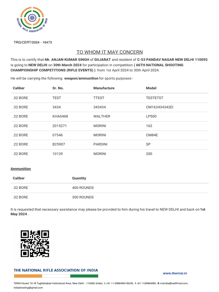 Weapon Carry Letter | Download Free PDF | Rifle | Ammunition