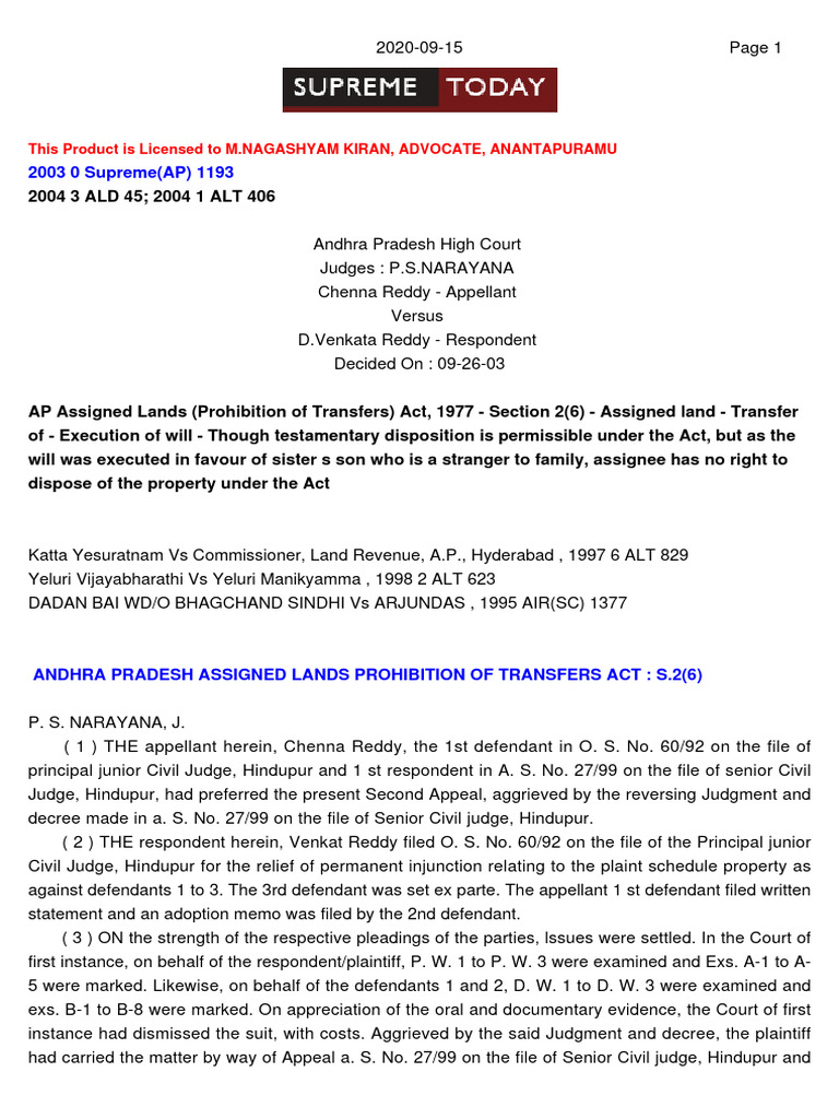 Chenna Reddy VS D Venkata Reddy | PDF | Lawsuit | Judgment (Law)