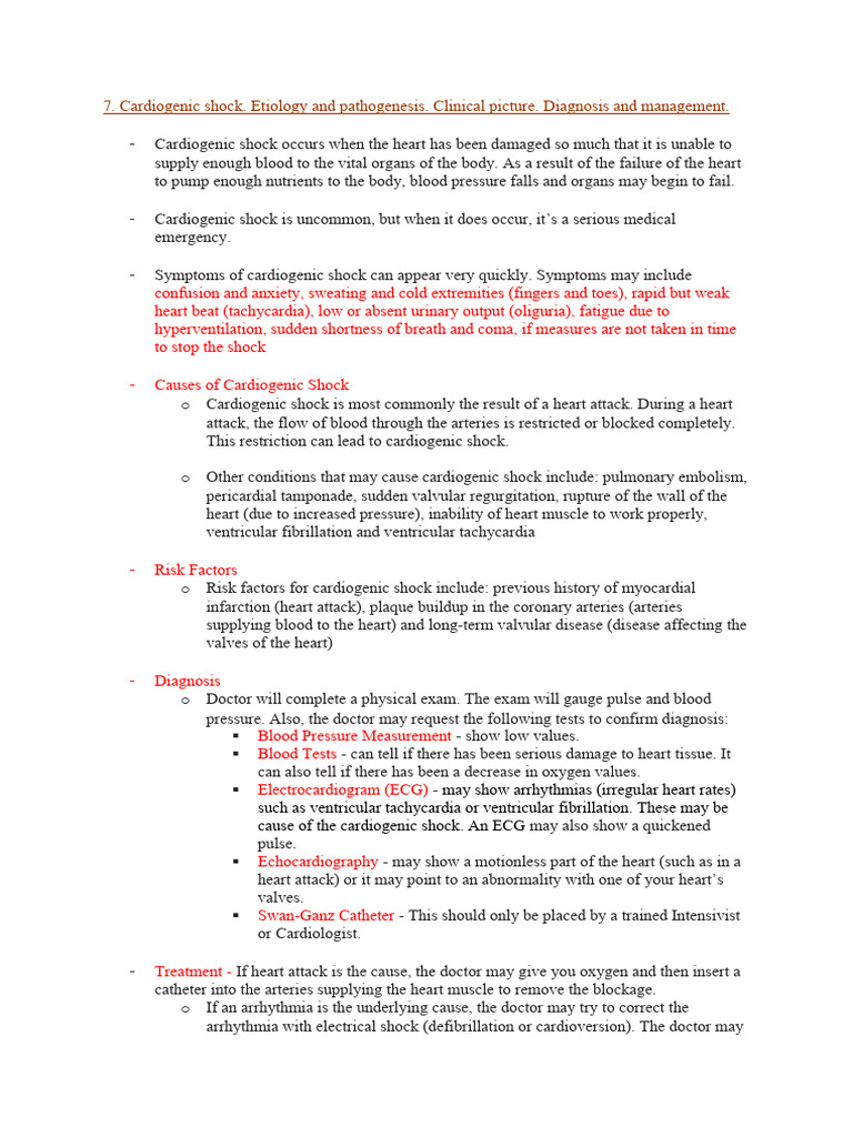 7 Cardiogenic Shock Etiology And Pathogenesis Clinical Picture