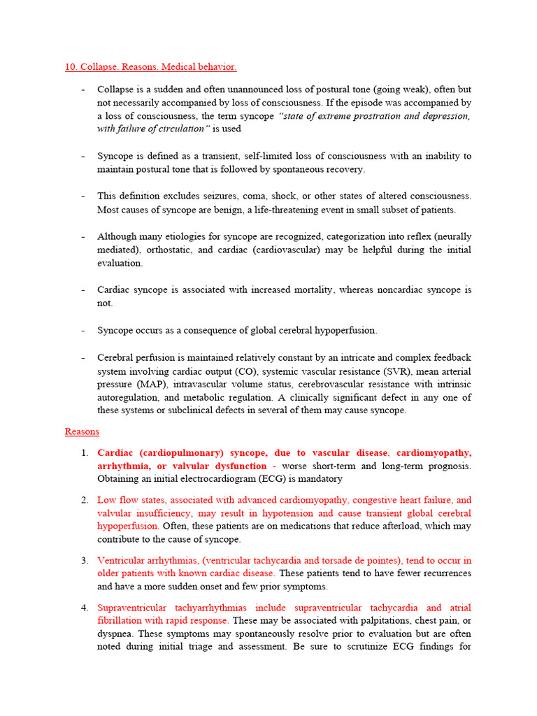 Collapse. Reasons. Medical Behavior. | PDF | Heart | Cardiovascular ...