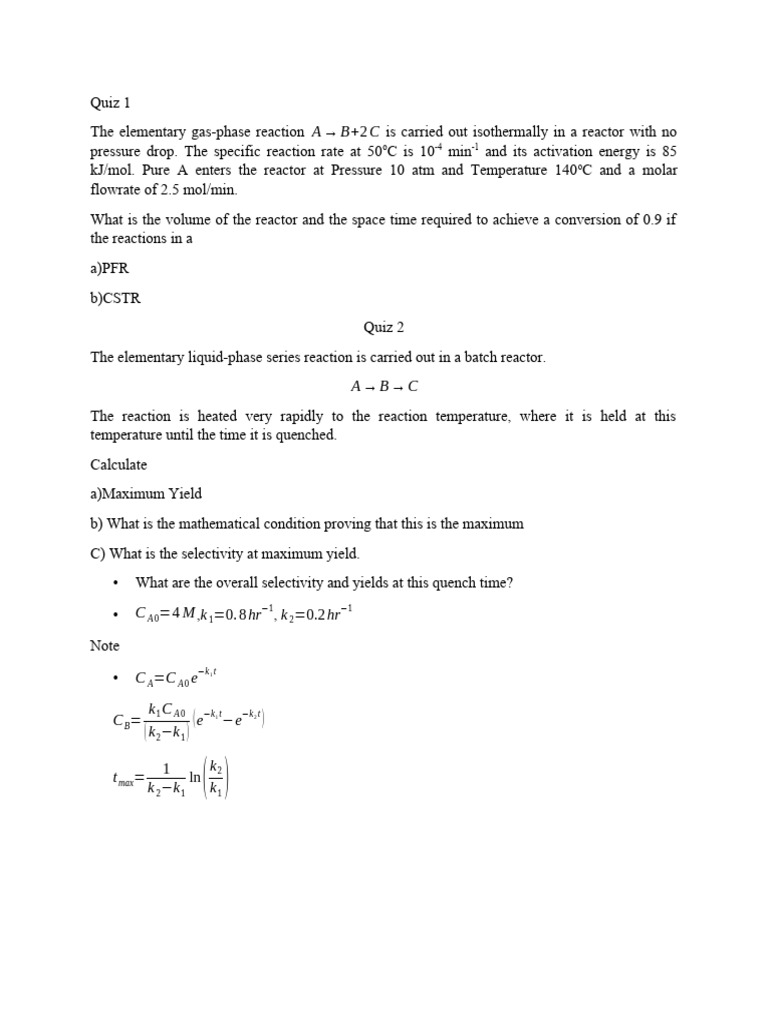 CRE Quiz 3 and 4 | PDF