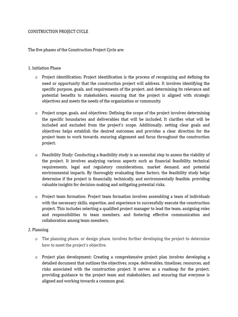 CONSTRUCTION-PROJECT-CYCLE | PDF | Risk Management | Feasibility Study