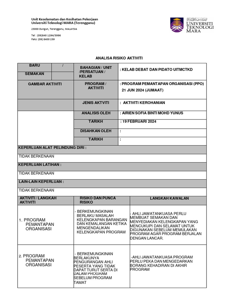 Analisa Risiko Program Pemantapan Organisasi | PDF