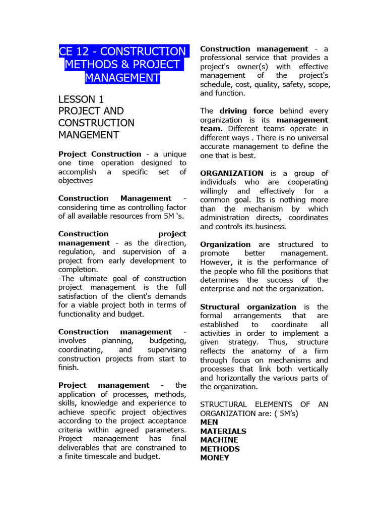 Ce 12 - Construction Methods & Project Management | PDF | Concrete ...
