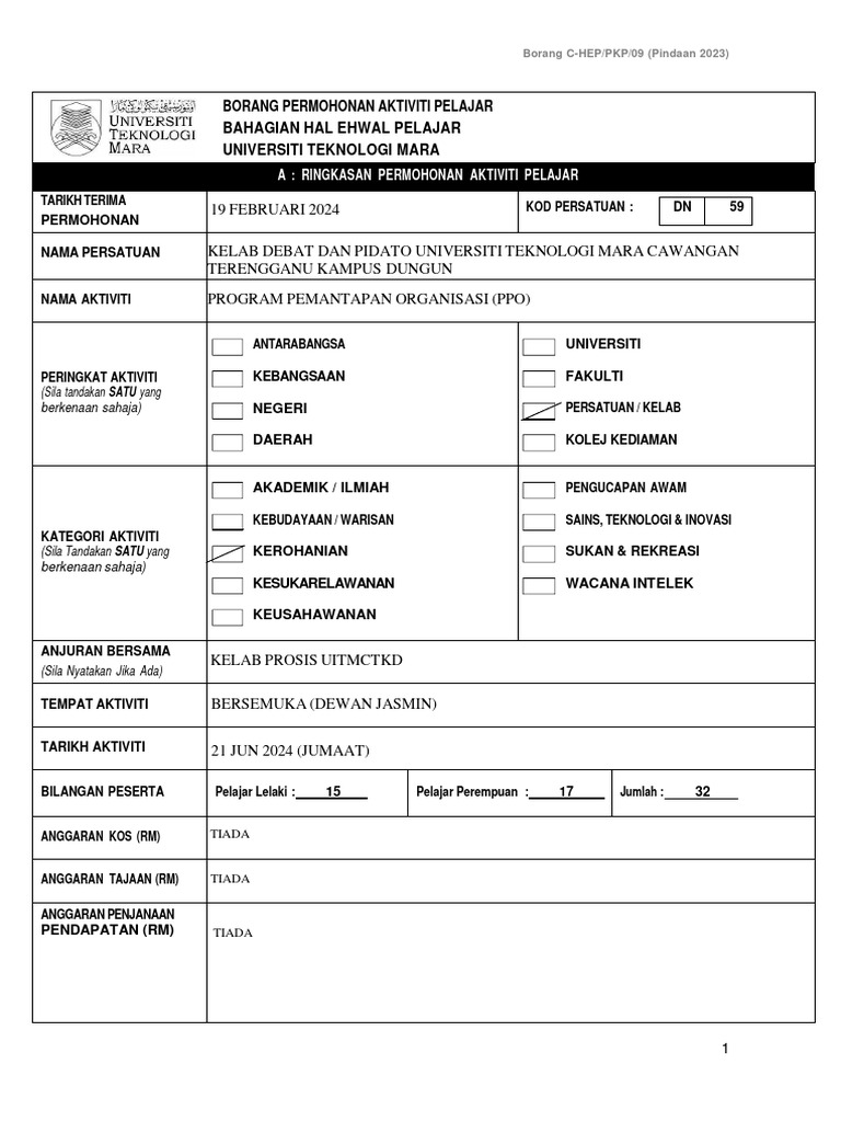 Borang C Program Pemantapan Organisasi | PDF