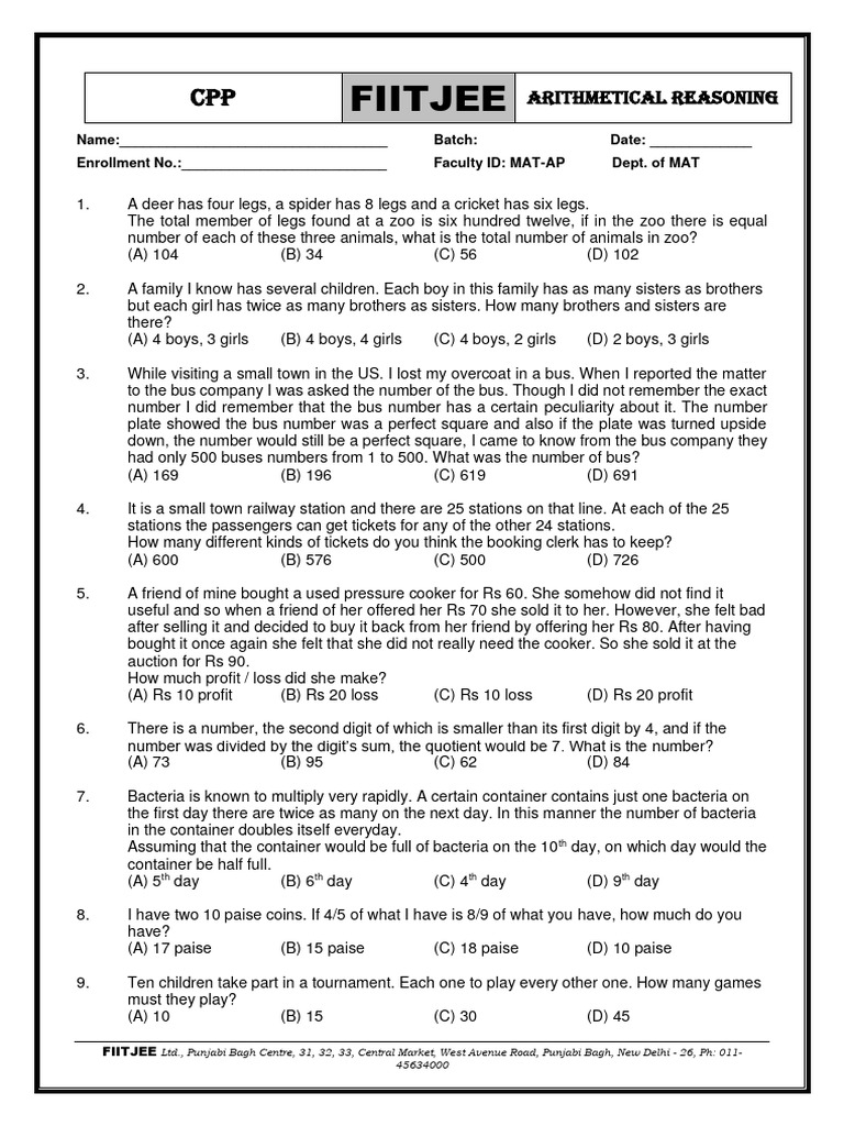 Arithmetical Reasoning - MAT-AP - CPP - 11.08.2017 | PDF | Finger ...