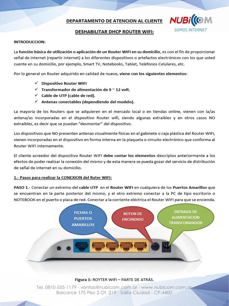 Instructivo Deshabilitar DHCP de Router Wifi - Nubicom SRL | PDF | Enrutador (Computación ...