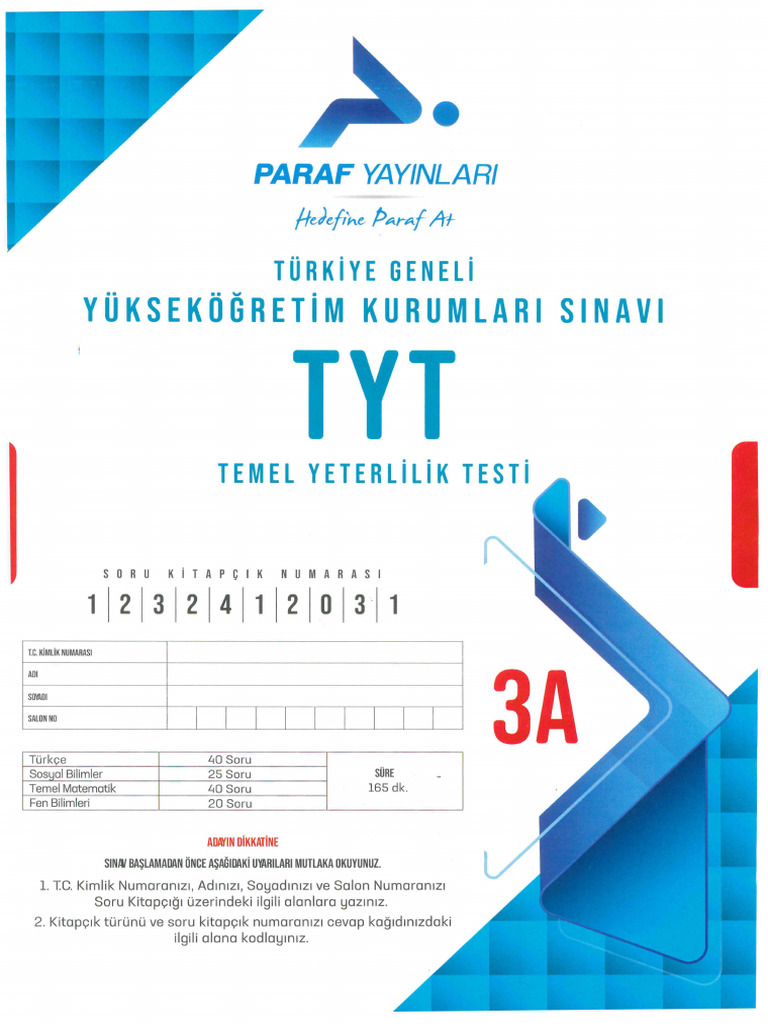 @tgdenemeleri PARAF TYT 3 (1232412031) | PDF