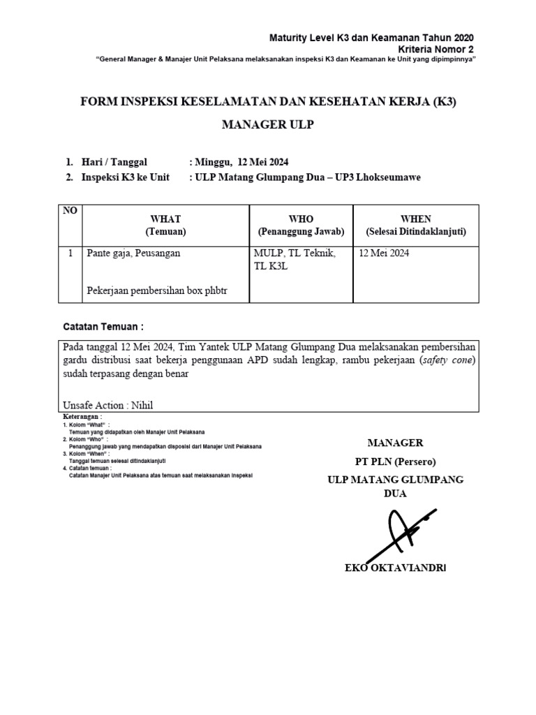 FORM INSPEKSI K3 Sesuai Matlev K3 M2 | PDF