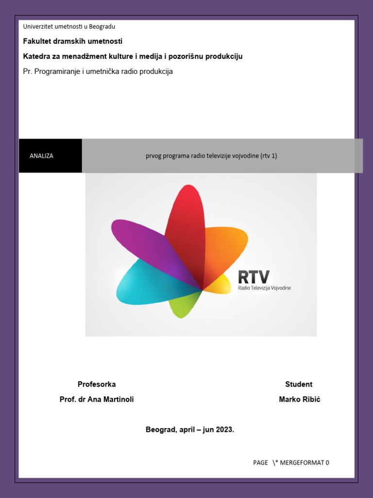 RTV 1 - Analiza M. Ribić | PDF