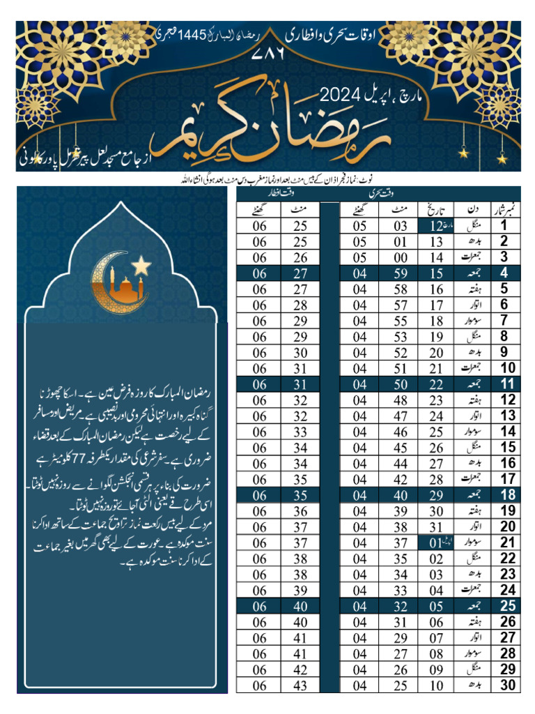 Ramzan Timing 2024 | PDF