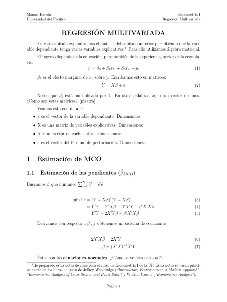 02 Regresion Multivariada | Descargar gratis PDF | Mínimos cuadrados ordinarios | Estimador
