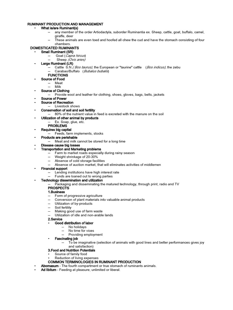 Ruminant Production and Managemen Lecture | PDF | Cattle | Sheep