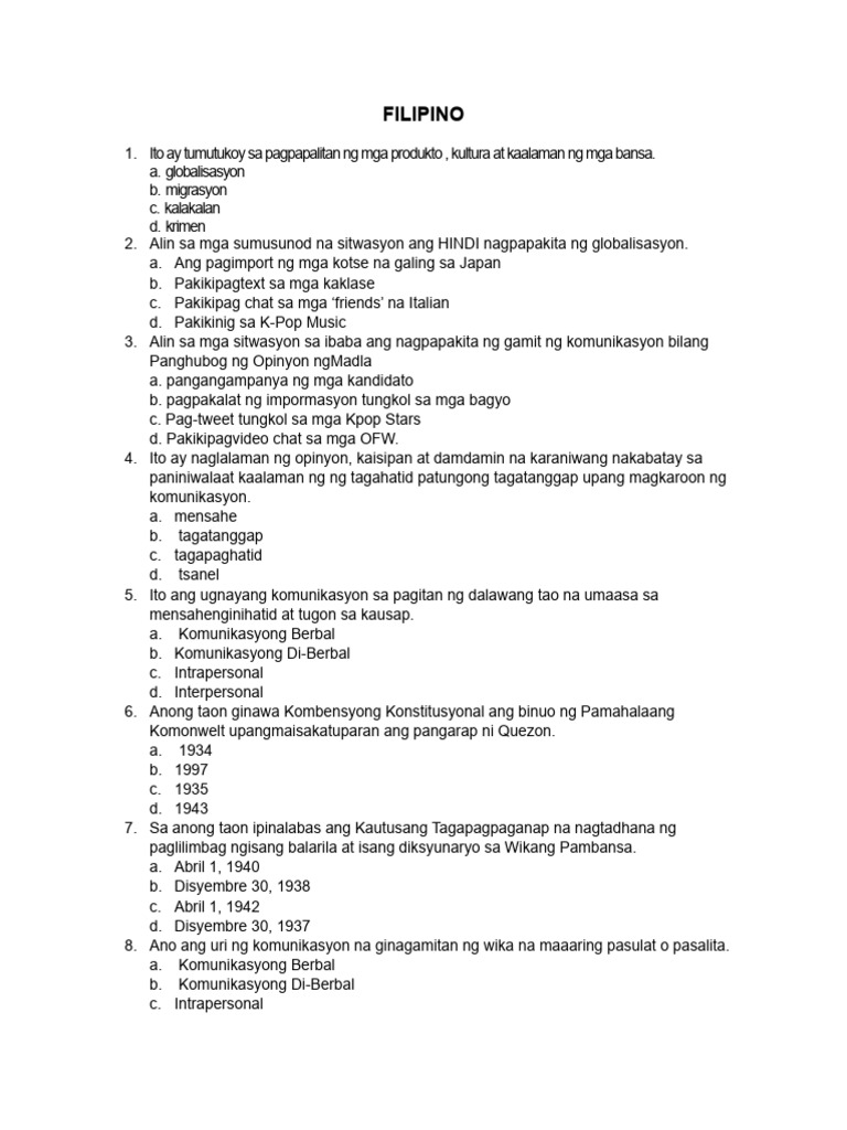 Filipino Test | PDF