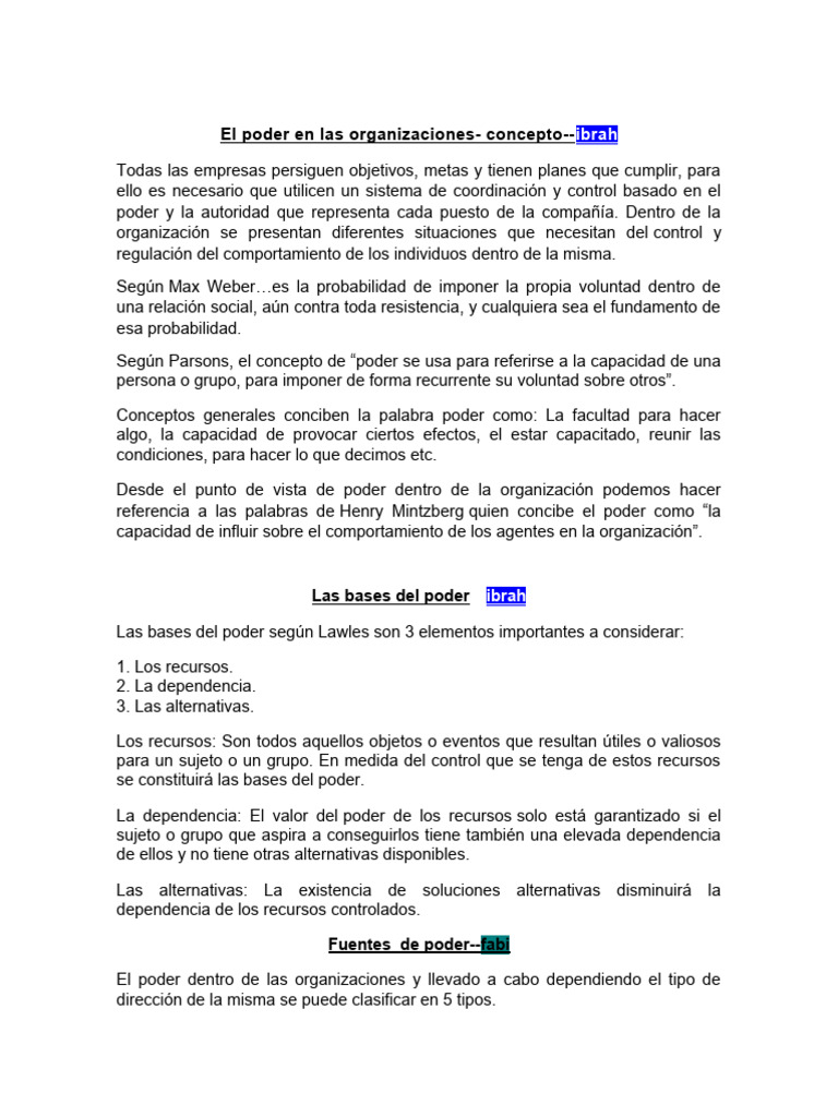 El Poder en Las Organizaciones | PDF | Liderazgo | Motivación