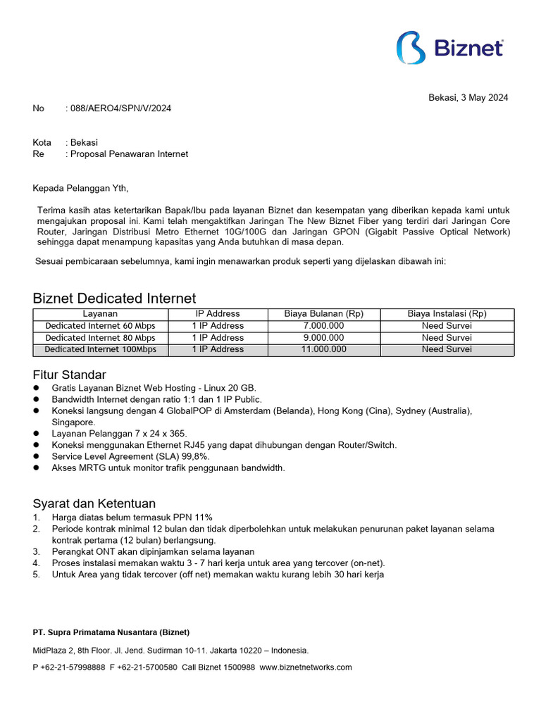 Proposal - Biznet Dedicated - Bapak Eki | PDF | Bisnis