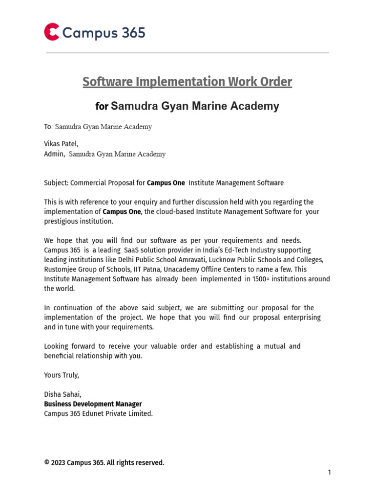 Campus 365 - ERP Work Order For Samudra Gyan Marine Academy | PDF ...