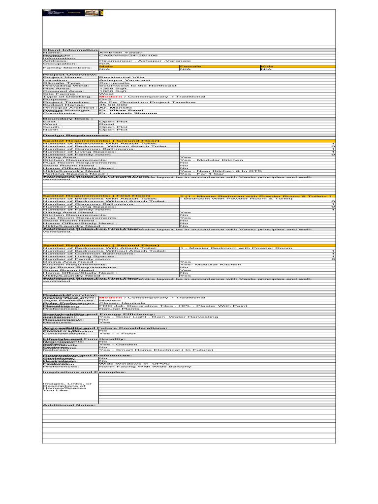 Design Brief Template - Ambrish Yadav Ji | PDF | Kitchen | Bedroom