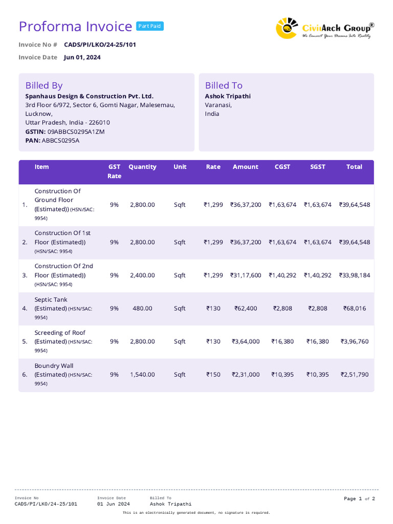 Proforma Cadspilko24 25101 Spanhaus Design and Construction PVT LTD ...