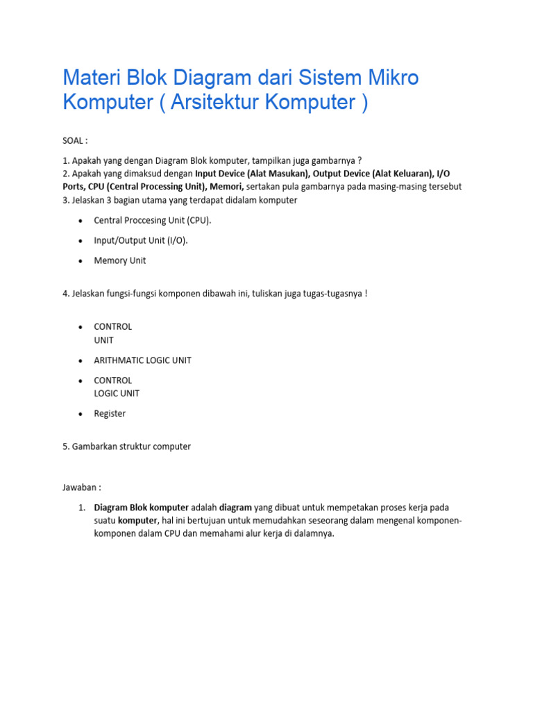 Materi Blok Diagram Dari Sistem Mikro Komputer | PDF | Komputer