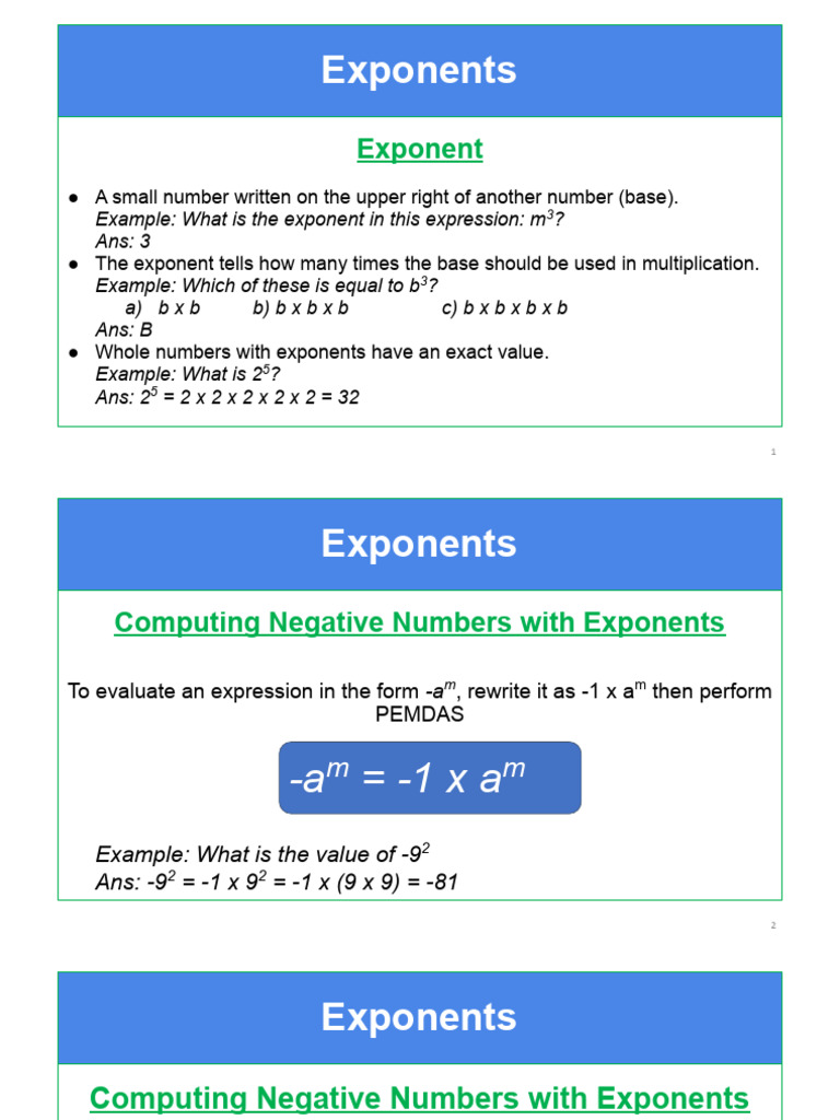 Exponents: Rules and Examples | PDF | Exponentiation | Multiplication