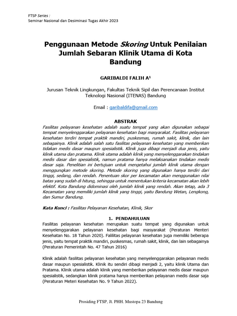 Penggunaan Metode Skoring Untuk Penilaian Jumlah Sebaran Klinik Utama ...