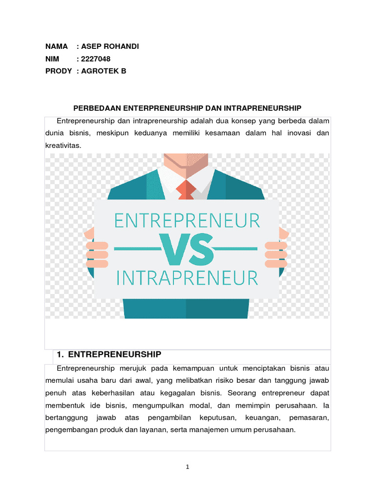 Perbedaan Enterpreneurship Dan Intrapreneurship Ok | PDF