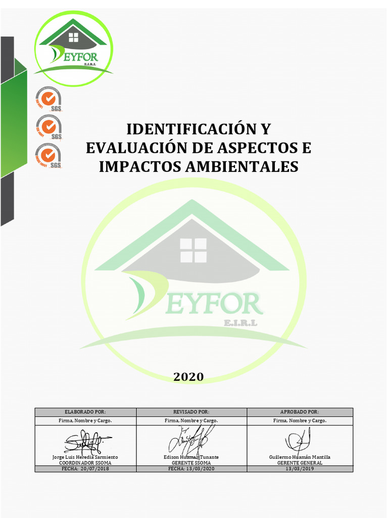 Pr-Ssoma-02 Identificación y Evaluación de Aspectos e Impactos Ambientales V3 - 2020 | PDF ...
