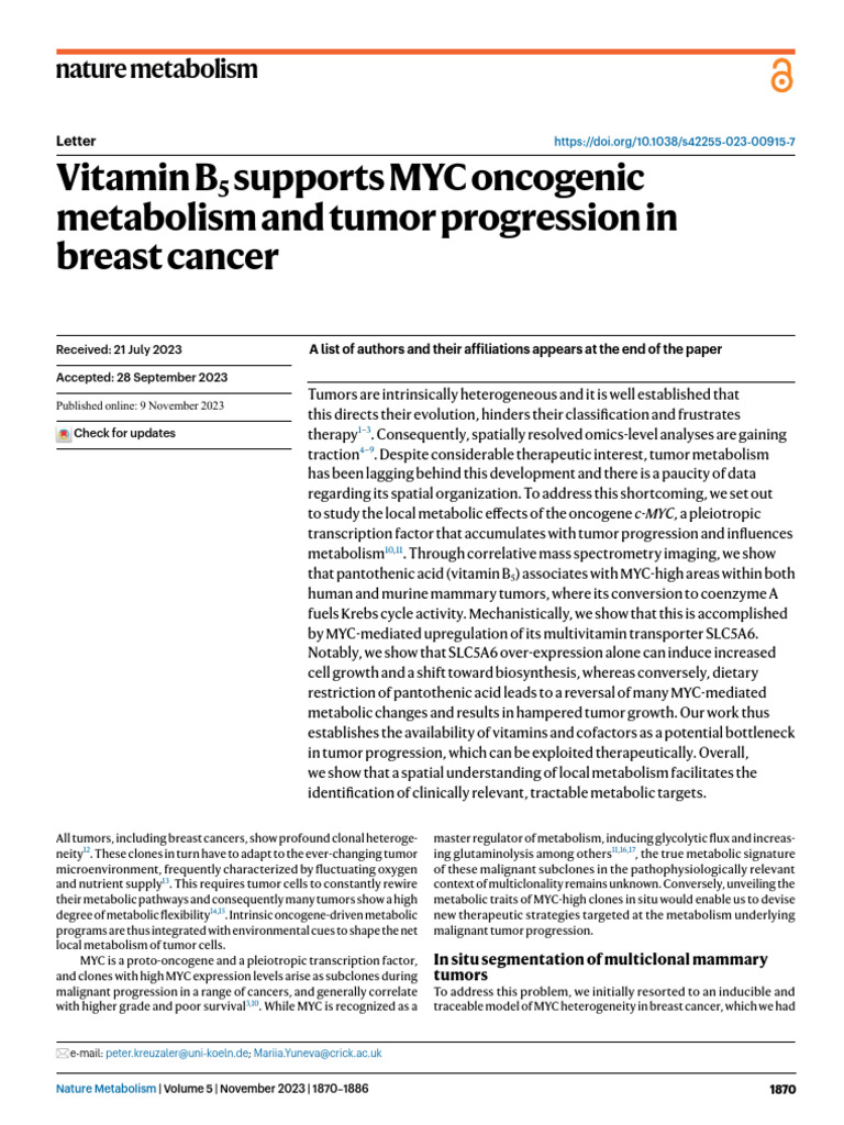Review Jurnal - Vitamin B5 Supports MYC Oncogenic | Download Free PDF ...
