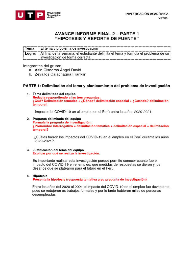 ? (AC-S08) Semana 08 Avance de Informe Final 2 (Parte 1) (AIIF1) | PDF | Desempleo | Empleo