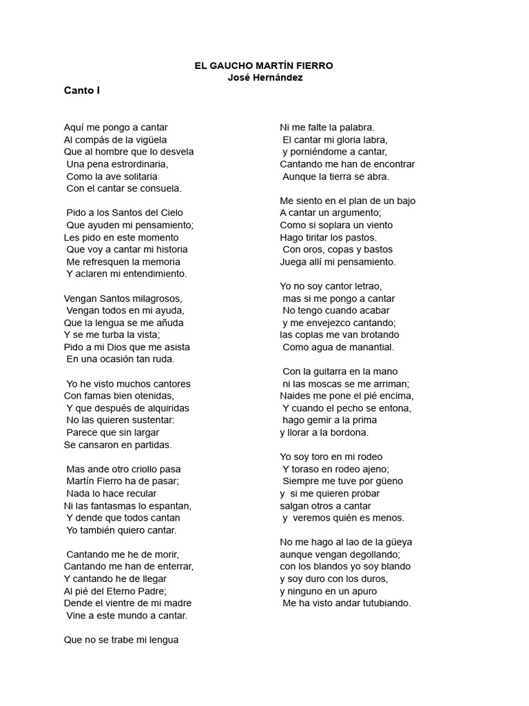 Canto I Del Martín Fierro | PDF | Poesía