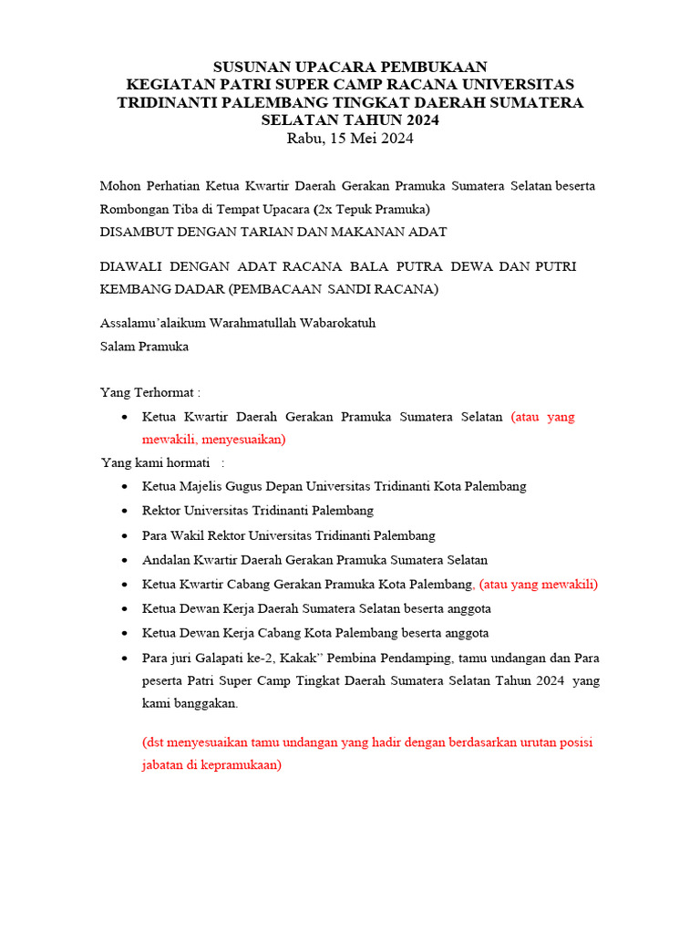 Susunan Upacara PSC 2024 | PDF | Perjalanan | Kajian Bahasa Asing