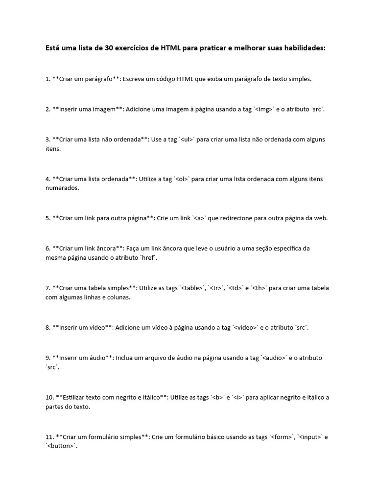 Exercícios HTML 2024 | PDF | Html | Programas