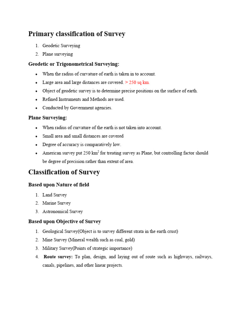 Primary Classification of Survey and Basic ...