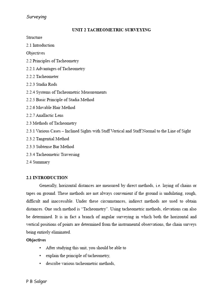 Unit 2 Tacheometric Surveying | PDF | Surveying | Metrology