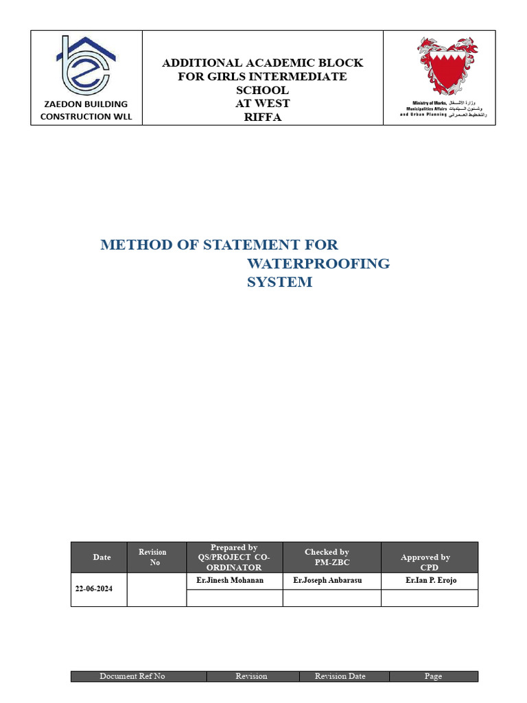 MOS, ITP AND RISK ASSESSMENT-Membrane Waterproofing | PDF | Personal ...