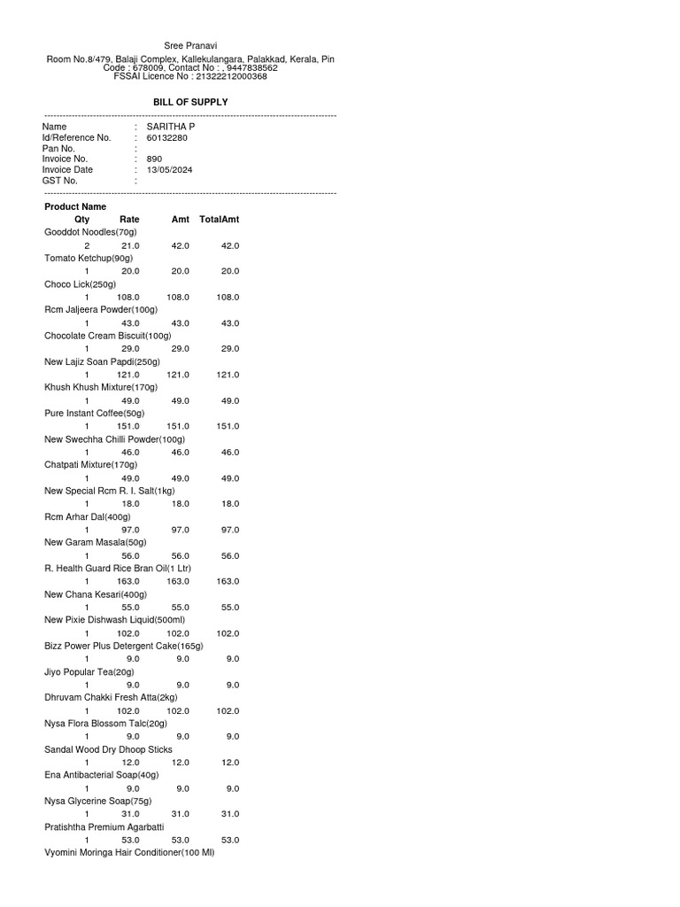 2024-05-13 070925 Invoice 890 | PDF | Foods