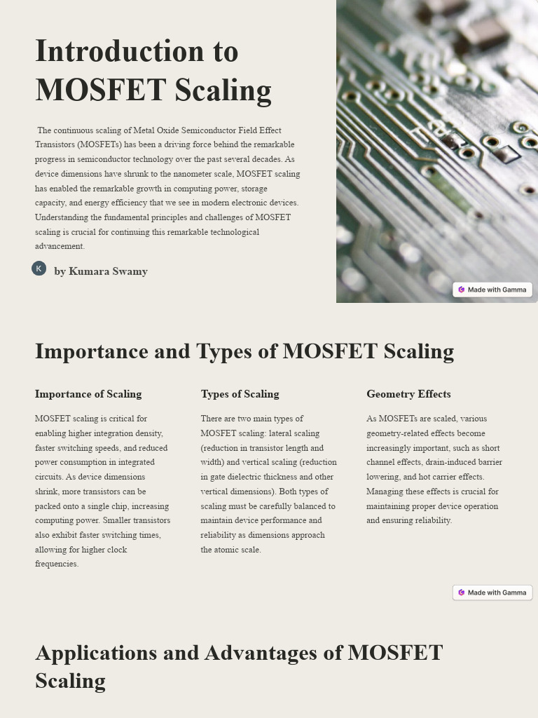 Advantages of MOSFET Scaling in VLSI | PDF | Mosfet | Field Effect Transistor