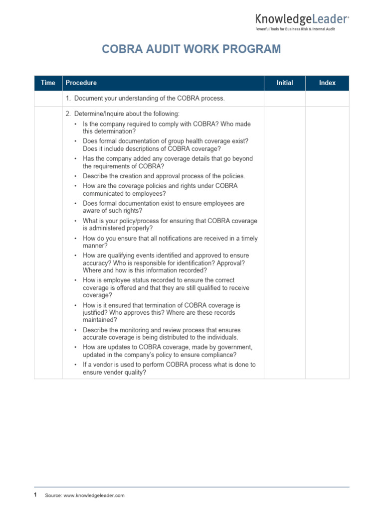 COBRA Work Program | PDF | Consolidated Omnibus Budget Reconciliation ...