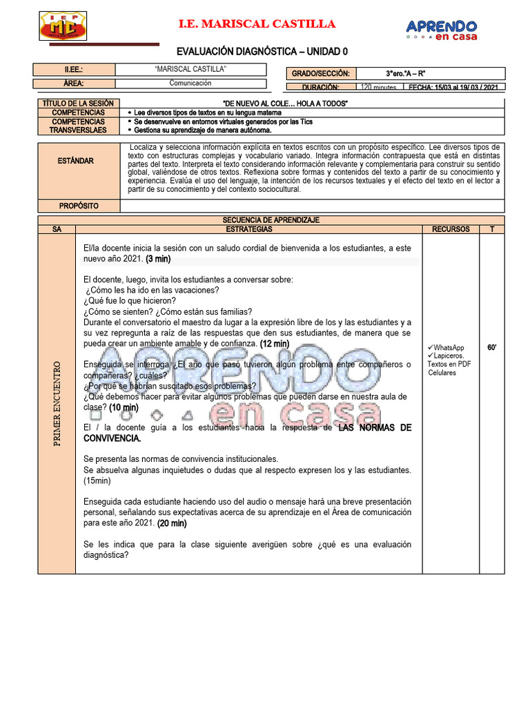 Experiencia Aprendiza 1 Unidad 0ok Pdf Evaluación Maestros