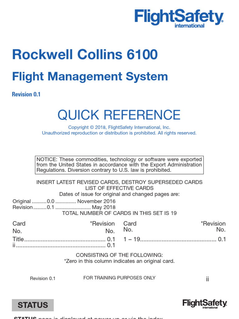 Rockwell Collins 6100 FMS Quick Reference Guide | PDF | Aviation | Aviation Safety