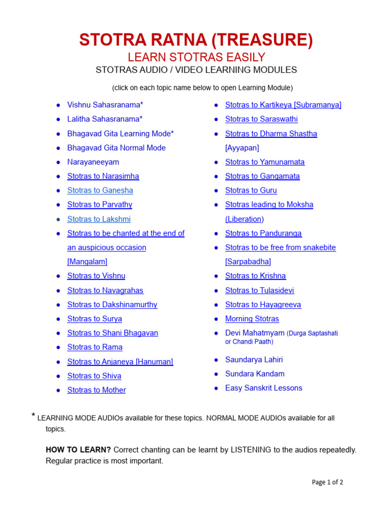 STOTRA RATNA - Learn Stotras Easily | PDF | Vedas | Vishnu