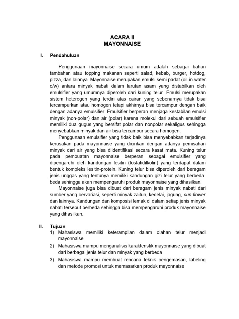 PPHP Acara II Mayonnaise | PDF