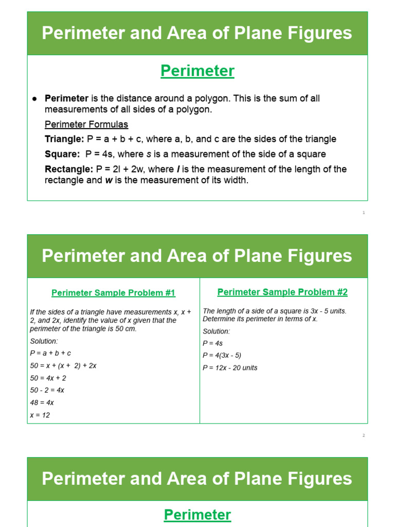 04 Perimeter and Area of Plane Figures | PDF | Area | Triangle