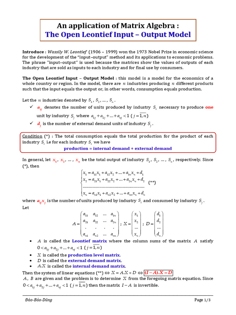 The Open Leontief Input-Output Model | PDF | Input–Output Model | Mathematical Concepts