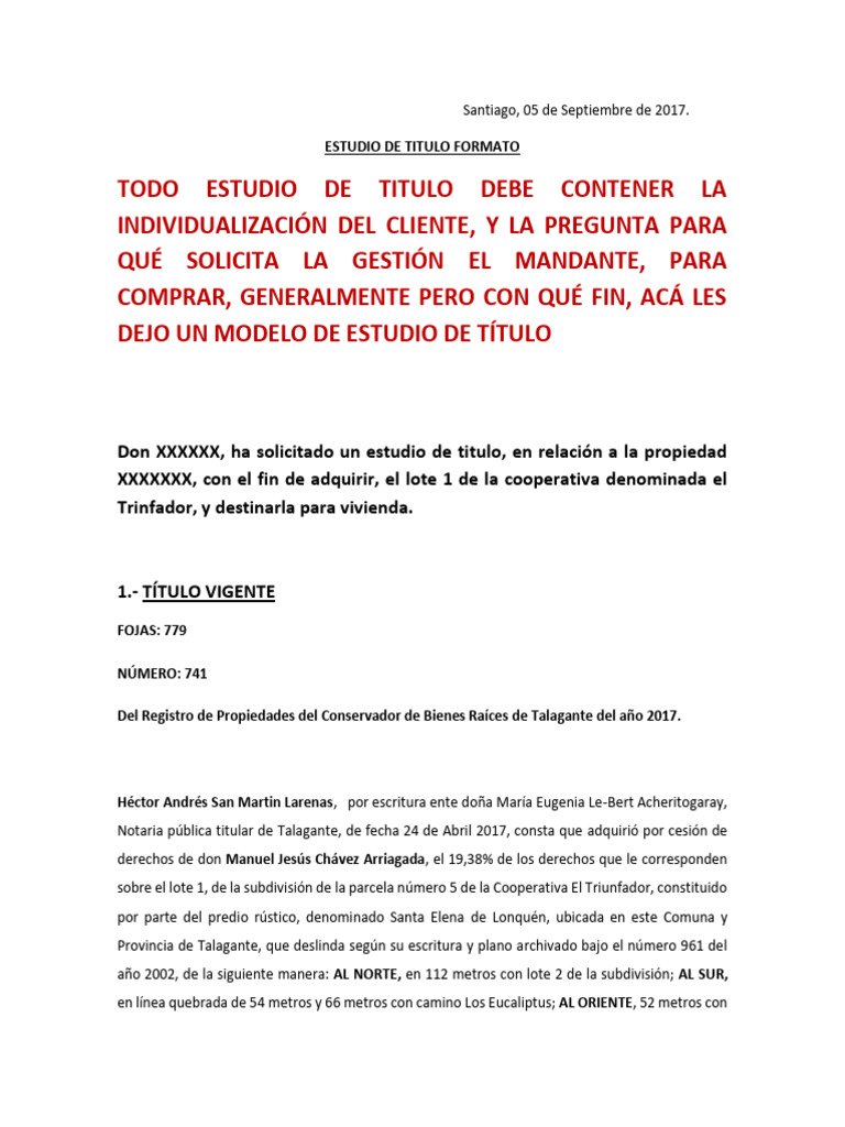 Modelo Estudio de Titulo | Descargar gratis PDF | Propiedad | Bienes raíces