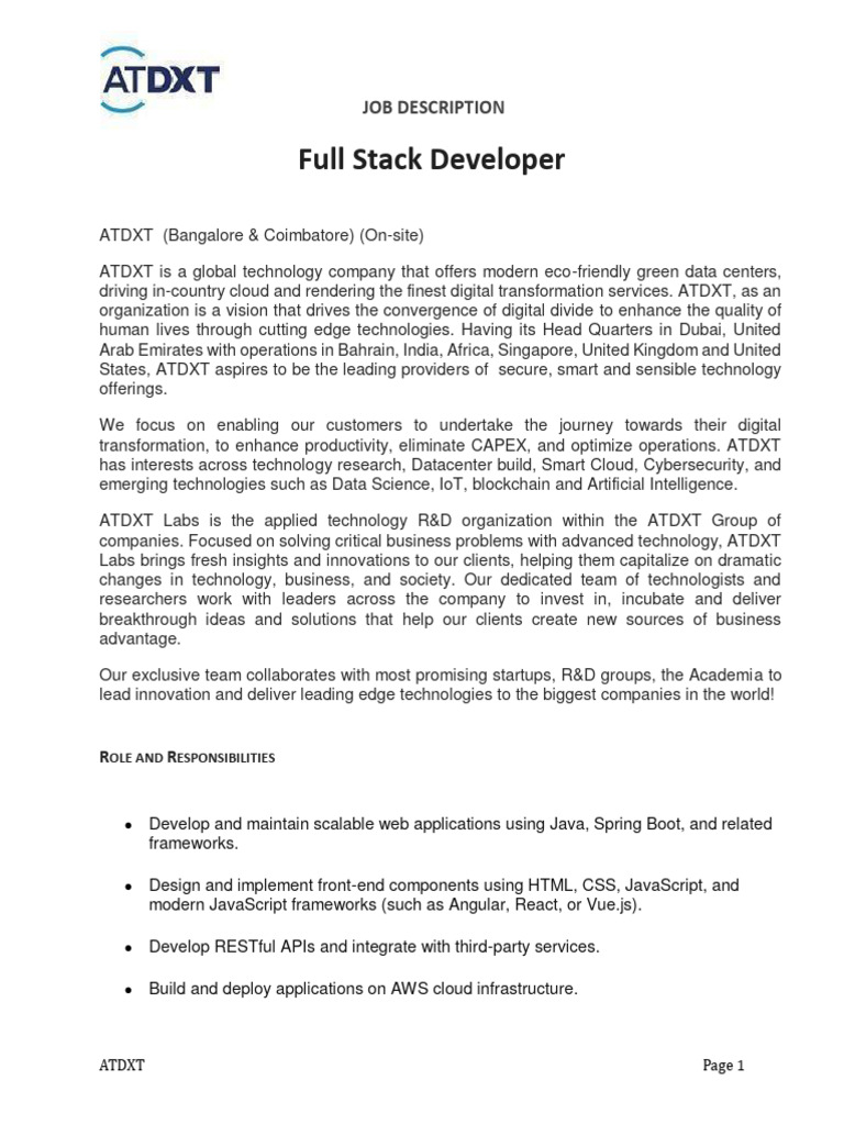 JD - Full Stack Developer | Download Free PDF | Cloud Computing | Software JD - Full Stack Developer | Download Free PDF | Cloud Computing | Software