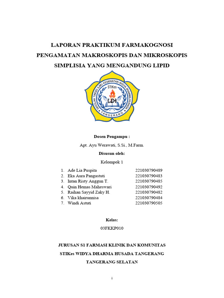 Kelompok 1 Laprak Farmakognosi Identifikasi Simplisia Lipid | PDF | Kesehatan Holistik | Sains ...